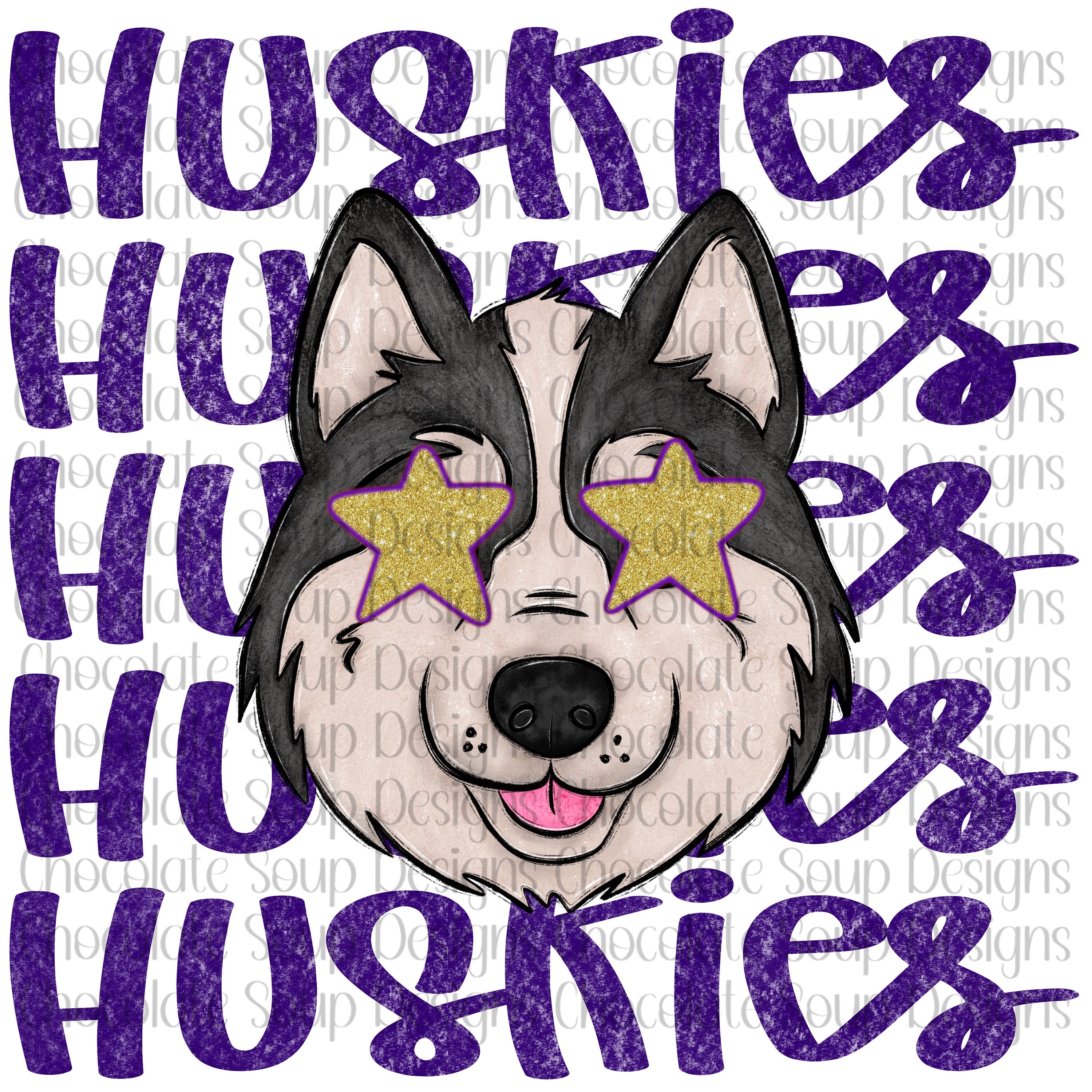 Huskies Preppy Mascot-Purple Gold – Chocolate Soup Designs